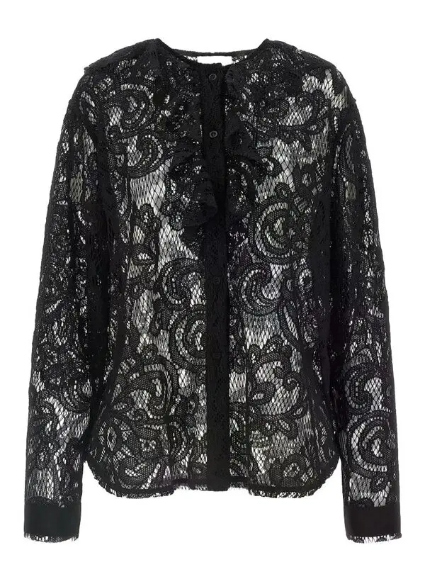 NUDE Ruffled Floral-lace Shirt - Black