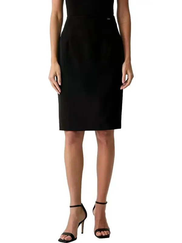 FRACOMINA Darted Midi Skirt With Logo Plaque - Black