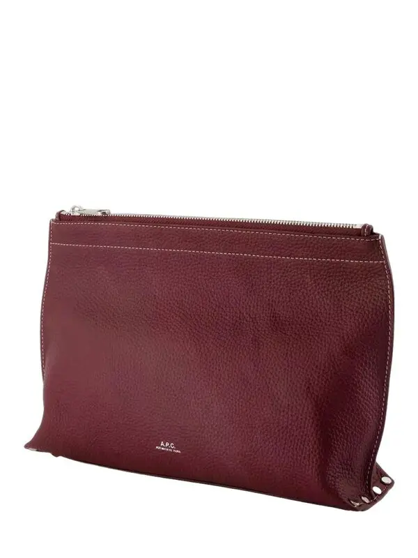 A.p.c. Burgundy Grained Leather Clutch Bag - Red