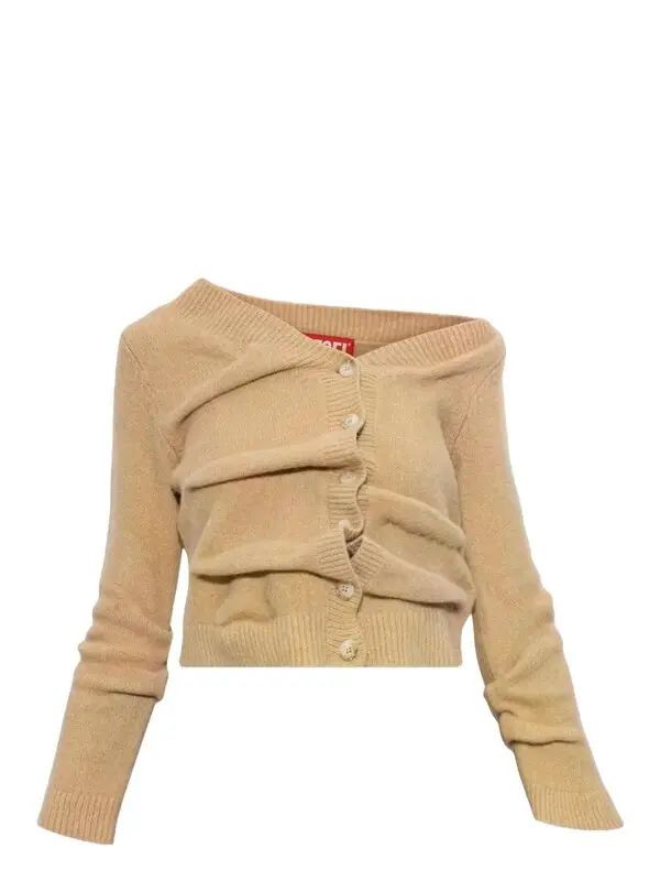 DIESEL® Cropped Buttoned Cardigan In Textured Boiled Knit - Neutrals