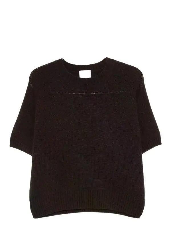 ALLUDE Short-sleeve Cashmere Knit Sweater - Brown
