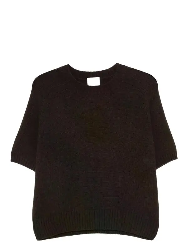 ALLUDE Short-sleeve Cashmere Knit Sweater - Brown