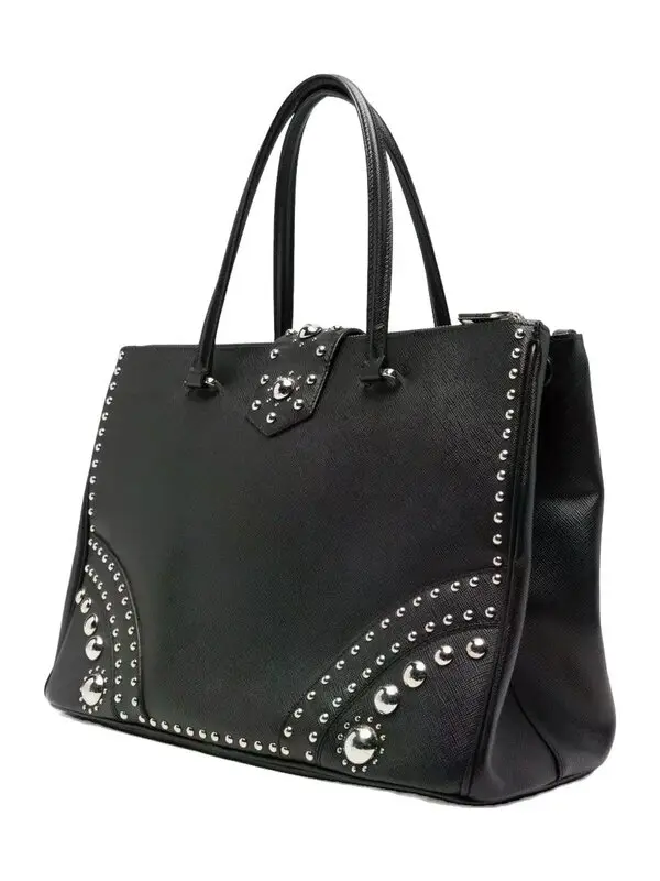 Prada Saffiano Studded Tote Bag - Black