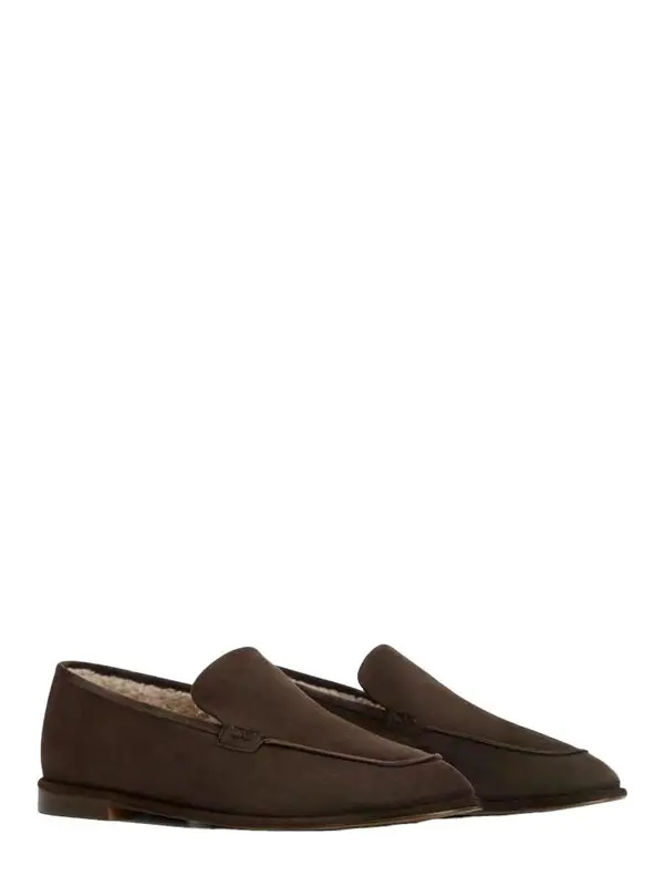 12 STOREEZ Shearling Lined Leather Loafers - Brown