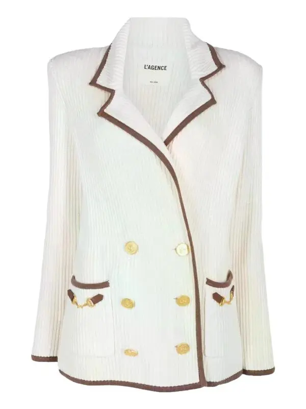 L'Agence Ranch Double-breasted Knit Blazer - Neutrals