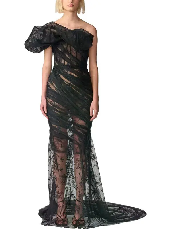 Monse Puff-shoulder Lace Gown - Black