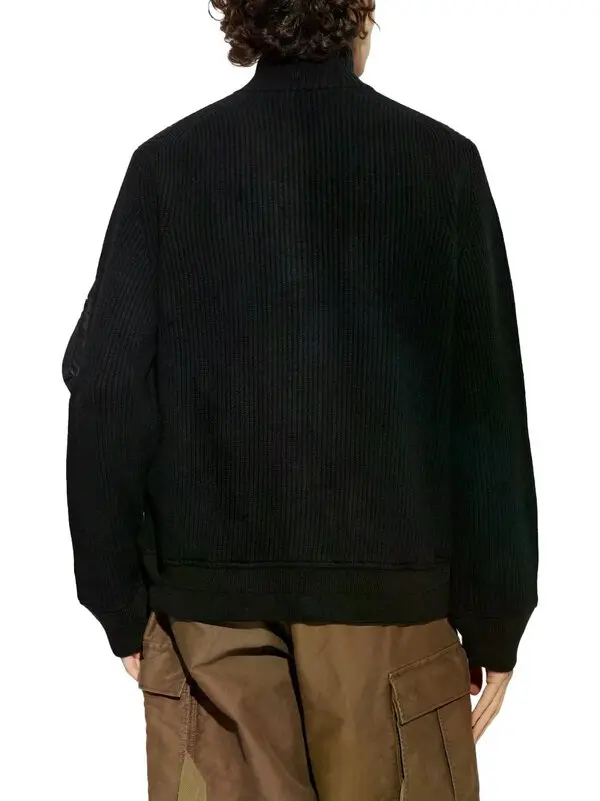 Sacai Ribbed-knit Zip-up Cardigan - Black