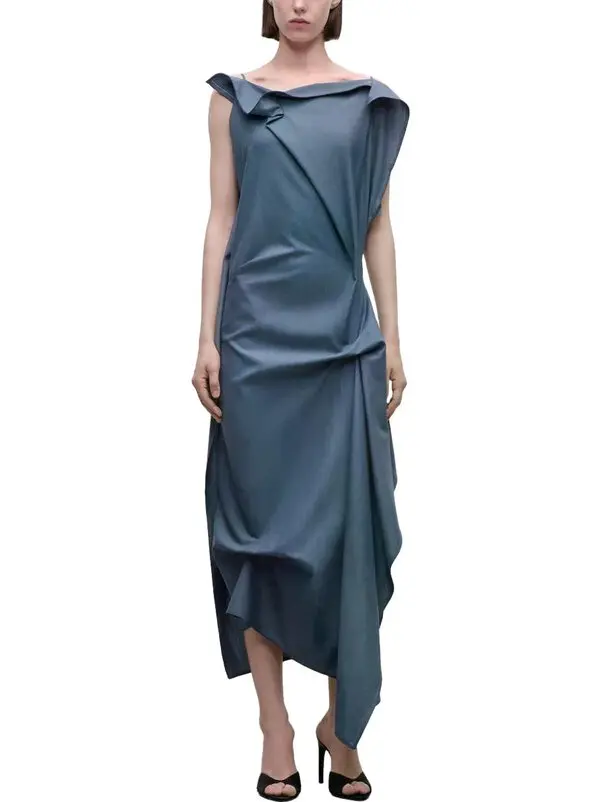 Victoria Beckham Draped Asymmetric Midi Dress - Blue