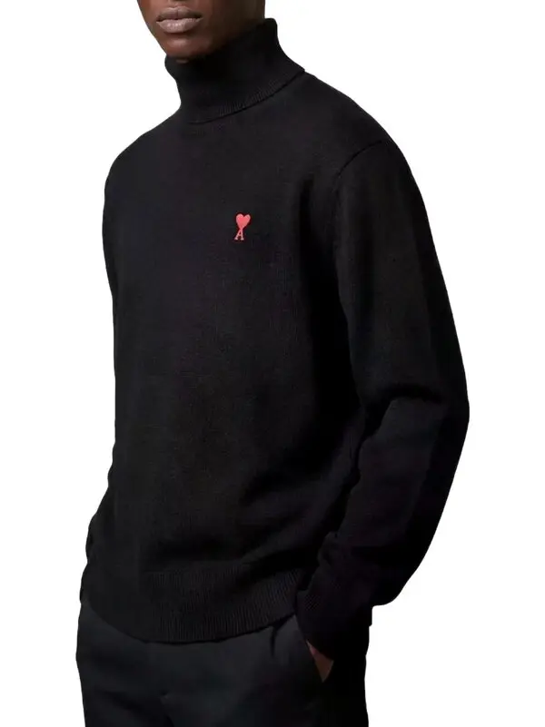 AMI Paris Wool De Coeur Turtle Neck Sweater - Black