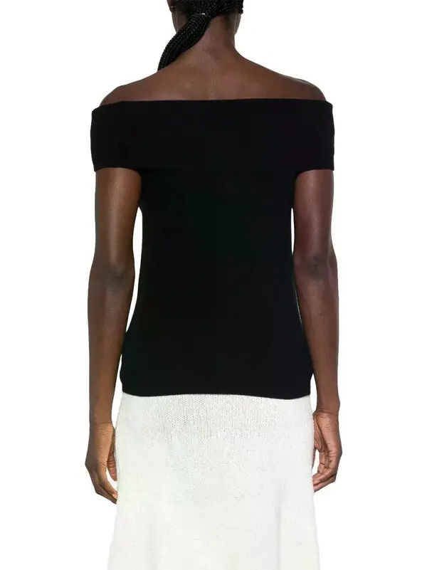 LE PETIT PULLE Off-shoulder Ribbed-knit Top - Black