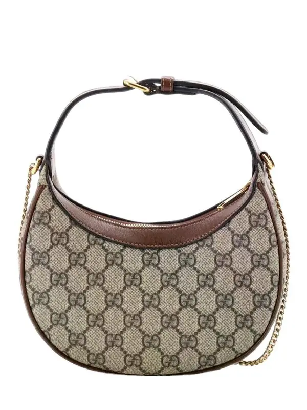 Gucci Interlocking G Patch Half Moon Gg Coated Canvas Mini Hobo Bag - Brown