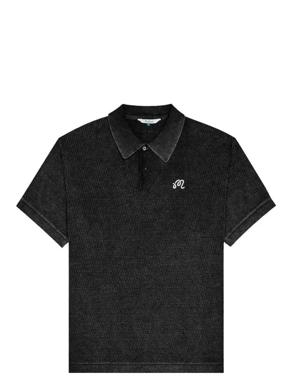 MALBON Brickwork Textured Polo Shirt - Black