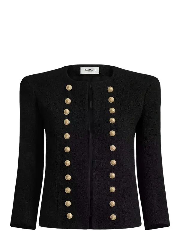 Balmain Bouclette Tweed Jacket With Gold-tone Buttons - Black