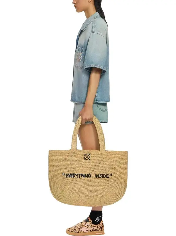 Off-White Jitney Quote Raffia Tote Bag - Neutrals
