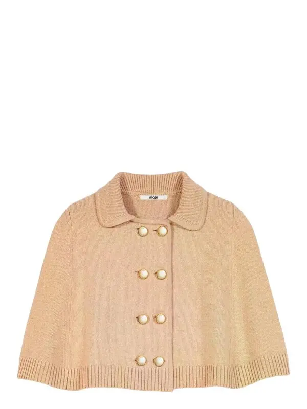 Maje Wool Blend Cape With Gold-tone Buttons - Neutrals