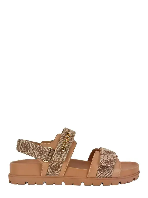 Guess Monogram Print Touch-strap Sandals - Brown