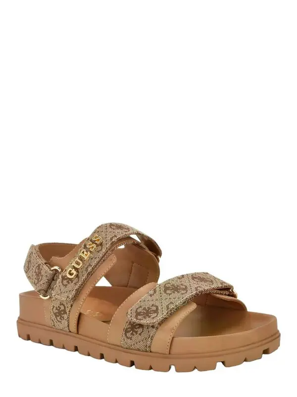 Guess Monogram Print Touch-strap Sandals - Brown