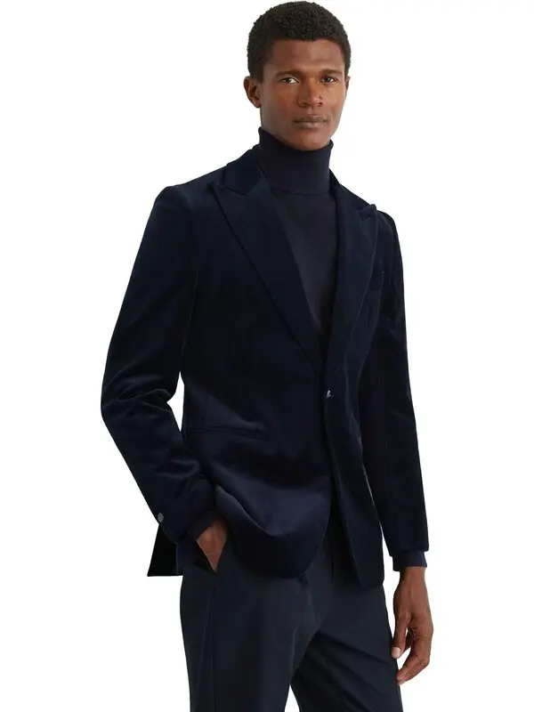 REISS Tailored Fit Velvet Single-breasted Blazer - Navy