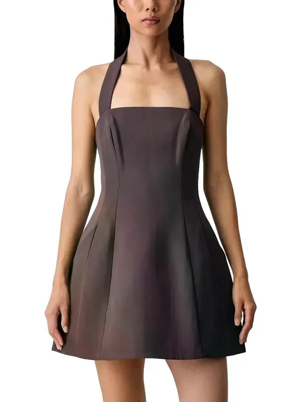 Bardot Halterneck Pleated Mini Dress - Brown