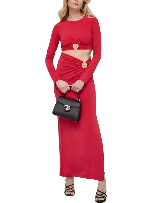 Bardot Cut-out Detail Maxi Skirt - Red