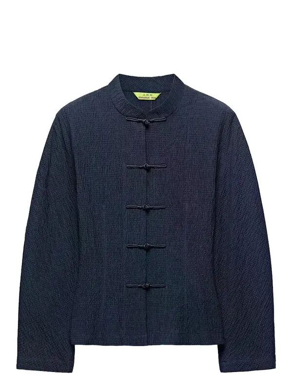 Shanghai Tang Seersucker Frog-fastening Blouse - Blue