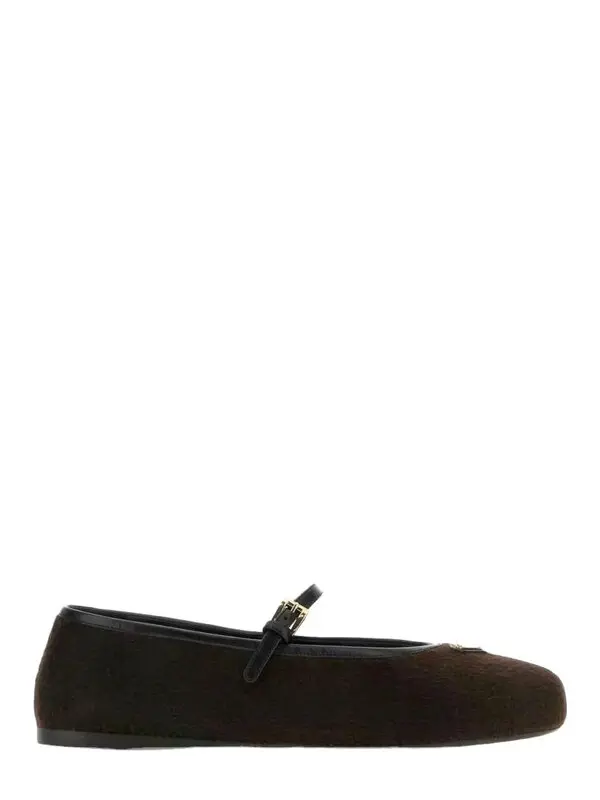 Prada Buckle-strap Cashmere Ballet Flats - Brown