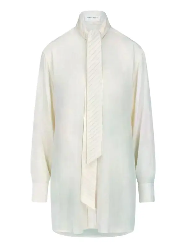 Victoria Beckham Pleated Scarf Detail Blouse - Neutrals