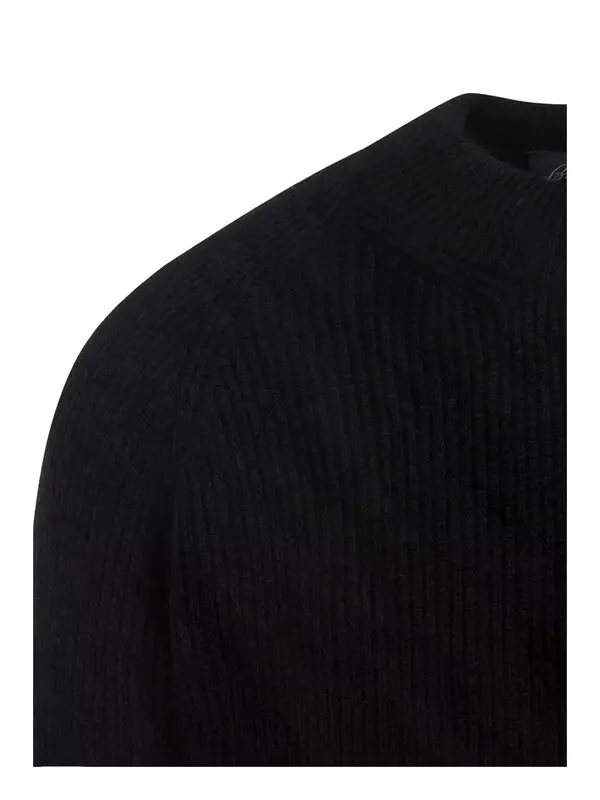 Brioni Ribbed Knit High Neck Long Sleeve Sweater - Black