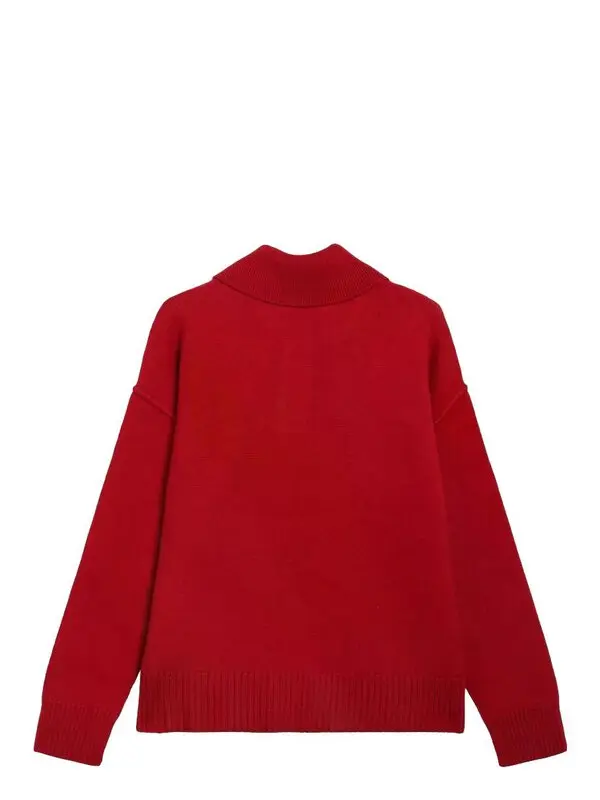 AMI Paris Wool Polo Top With De Coeur Motif - Red