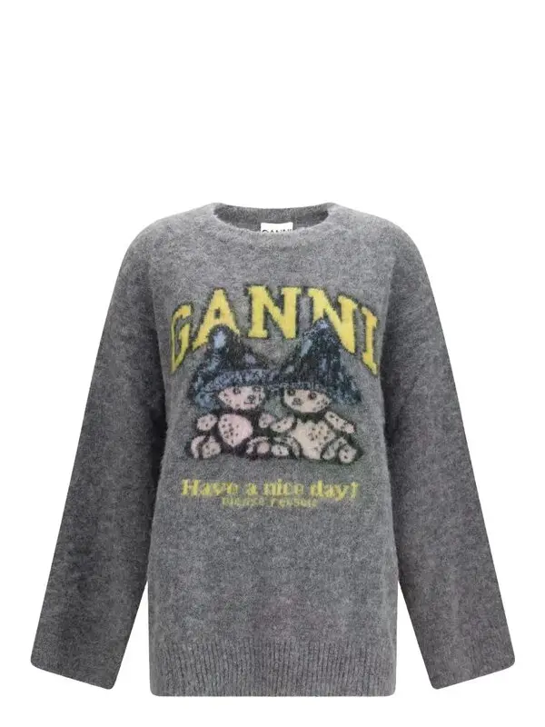 GANNI Graphic Crew Neck Sweater - Grey