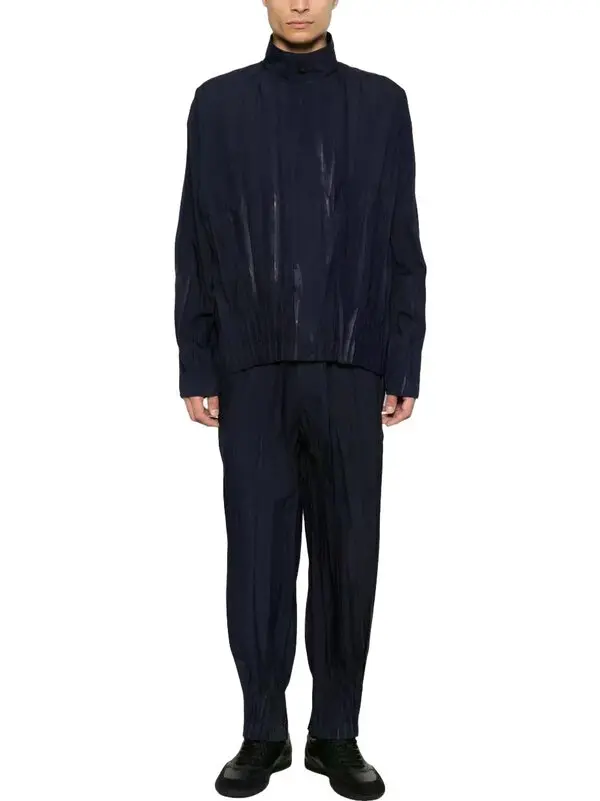 Issey Miyake Pleated Texture Elasticated Waist Trousers - Blue