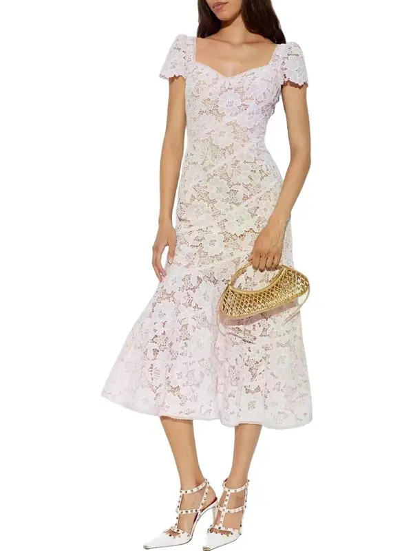 SELF-PORTRAIT Floral Lace Midi Dress - Pink