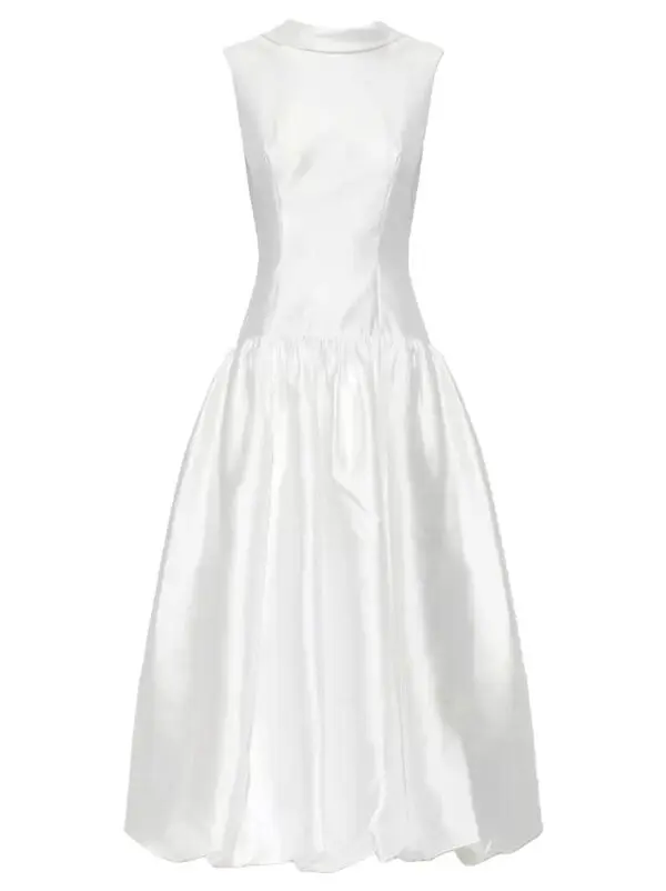 SELF-PORTRAIT Feather Embellished Satin Midi Dress - White