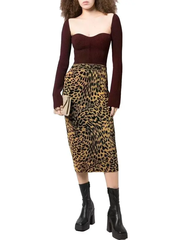Stella McCartney Textured Leopard Print Pencil Skirt - Brown