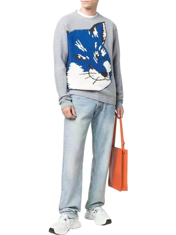 Maison Kitsuné Fox Head Jacquard Lambswool Jumper - Grey