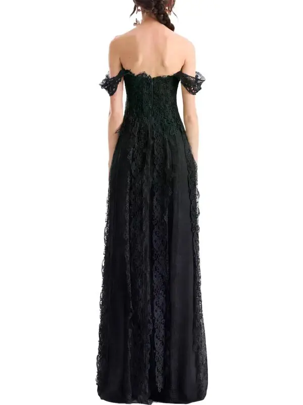 GEMY MAALOUF Lace-embroidered Off-shoulder Maxi Dress - Black