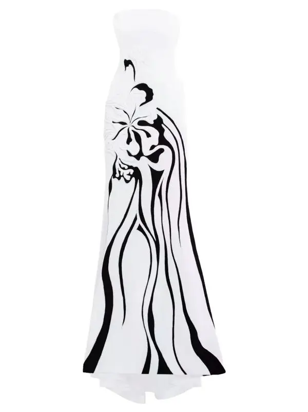 SAIID KOBEISY Embroidered Strapless Crepe Maxi Dress - White