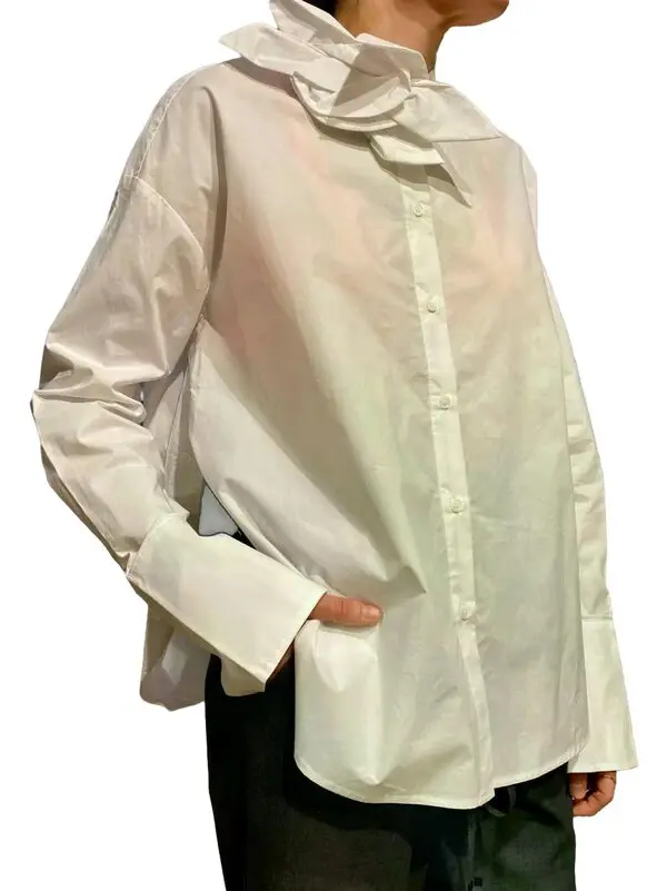 PSOPHIA Mandarin Collar Shirt With Removable Floral Appliqu - White
