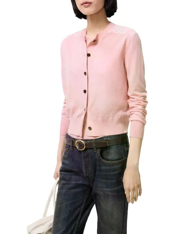 Burberry Check-panel Wool Silk Cardigan - Pink