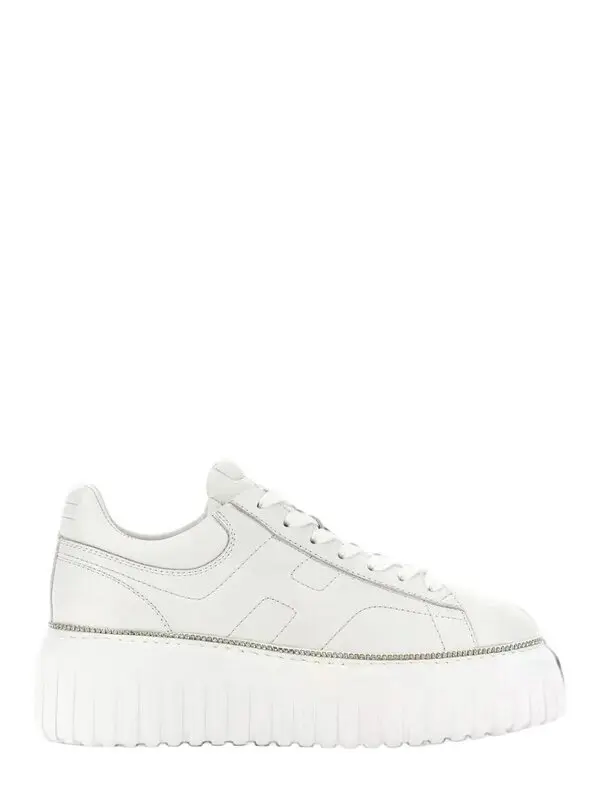 Hogan H-stripes Sneakers With Rhinestone Piping - White