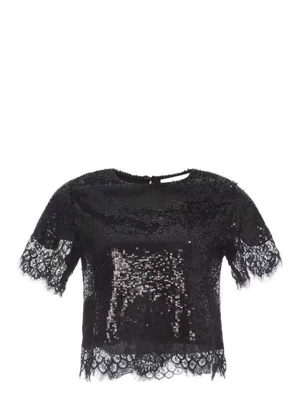 Monse Sequin-embellished Lace-trim Cropped Top - Black