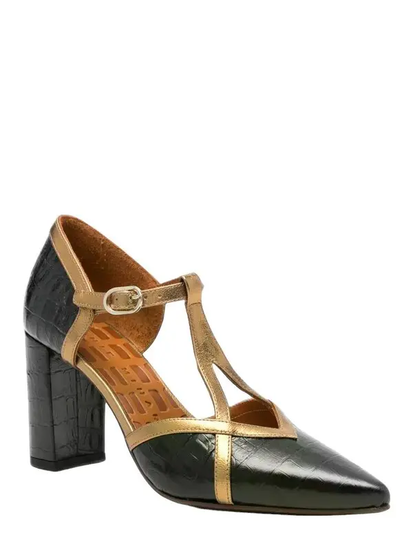 Chie Mihara Aware Crocodile-effect Metallic-trim Heeled Pumps - Black