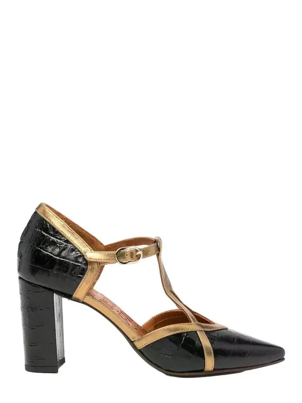 Chie Mihara Aware Crocodile-effect Metallic-trim Heeled Pumps - Black