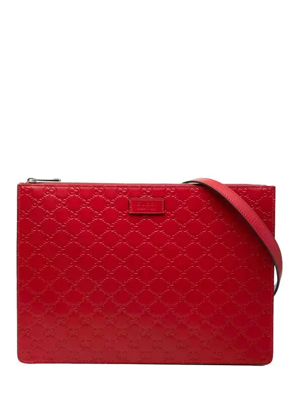 Gucci Embossed Leather Messenger Bag - Red