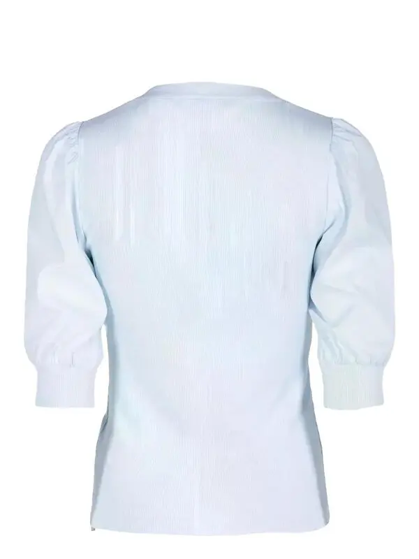 Veronica Beard Coralee Puff-sleeve Henley Top - Blue