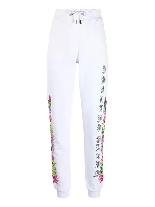 Philipp Plein Crystal Embellished Floral Track Pants - White