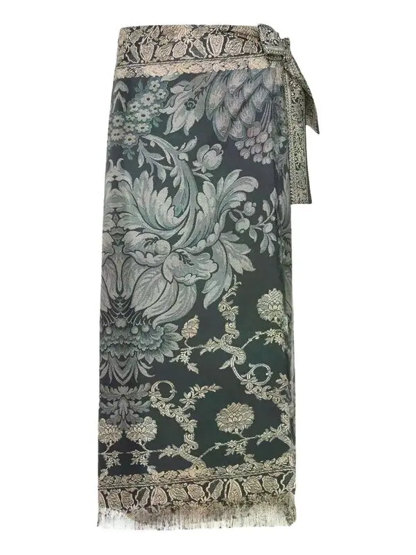 PIERRE-LOUIS MASCIA Floral Tapestry Wrap Midi Skirt - Blue