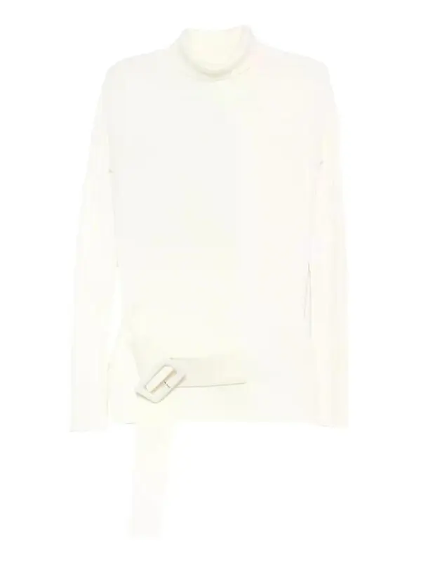 SIMONA CORSELLINI Ribbed-knit Sweater With Buckle Belt - Neutrals