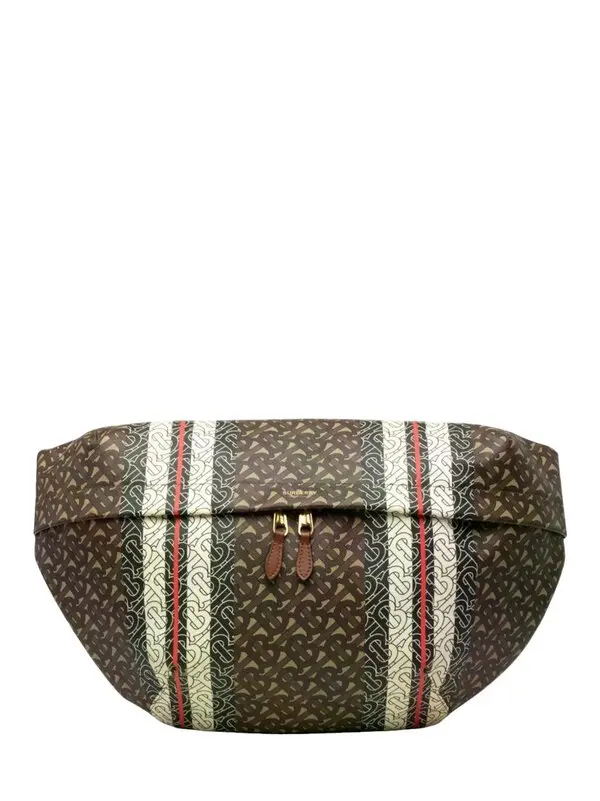 Burberry Extra Large Tb Monogram E-canvas Stripe Belt Bag - Brown
