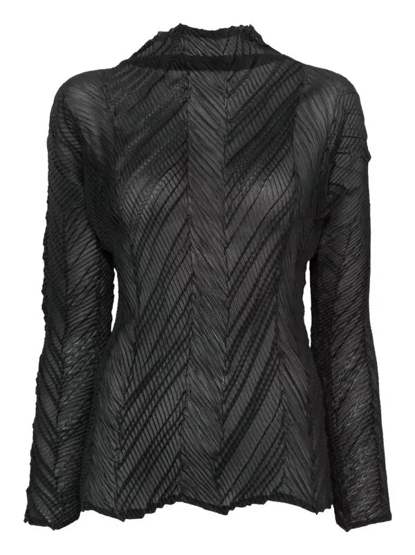 Issey Miyake Pleated Texture Turtleneck Long Sleeve Top - Black